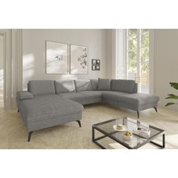 Sit & More Wohnlandschaft SIT & MORE "Morris Jubi U-Form, B: 300 cm", grau, B:300cm H:83cm T:202cm, 100% Polyester, Sofas, Wohnlandschaft, mit Armteilfunktion & 1 Zierkissen, optional Bettfunktion, Topseller
