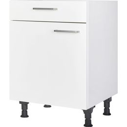 Unterschrank Nobilia "Touch", Ausrichtung w&auml;hlbar, vormontiert, in den Breiten 30, 45 und", wei&szlig; (front: alpinwei&szlig; supermatt, korpus: alpinwei&szlig;), B:60cm H:87cm T:58,3cm, Schr&auml;nke, Unterschrank, 60 cm Breite, mit h&ouml;henverstellbaren Sockelf&uuml;&szlig;en, vormontiert
