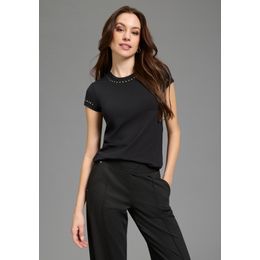 Bruno Banani Damen T-Shirt, schwarz, Gr. 40, unifarben, Jersey, Obermaterial: 95% Baumwolle, 5% Elasthan, Shirts, mit Ziernieten, figurumspielende