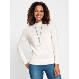 Stehkragenpullover Casual Looks "Pullover", Damen, Gr. 40, beige (ecru), 100% Baumwolle, unifarben, Pullover Stehkragenpullover