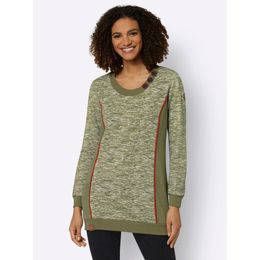 Sweatshirt Casual Looks, Damen, Gr. 36, gr&uuml;n (olive, wei&szlig;, meliert), 100% Baumwolle, Einsatz:35% Baumwolle, 65% Polyester, bedruckt, gemustert, mehrfarbig, meliert, unifarben, Rundhals, Sweatshirts Sweatshirt
