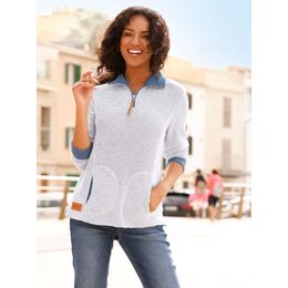 Sweatshirt Casual Looks, Damen, Gr. 40, blau (steingrau, rauchblau), 60% Polyester, 40% Baumwolle, gemustert, mehrfarbig, Sweatshirts Sweatshirt