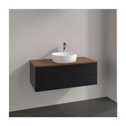 Villeroy & Boch Villeroy und Boch Antao Waschtisch-Unterschrank L20112PD mit Beleuchtung, 2 Ausz&uuml;ge, 1000 x 360 x 500 mm, Front mit Struktur, Black Matt Lacquer / Warm Walnut