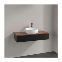 Villeroy & Boch Villeroy und Boch Waschtisch-Unterschrank L09052PD mit Beleuchtung, 1 Auszug, 1000 x 190 x 500 mm, Front ohne Struktur, Black Matt Lacquer / Warm Walnut