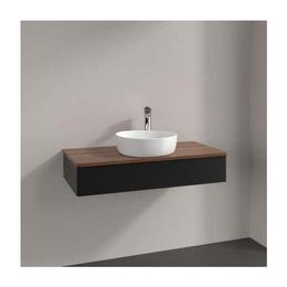 Villeroy & Boch Villeroy und Boch Antao Waschtisch-Unterschrank L09152PD mit Beleuchtung, 1 Auszug, 1000 x 190 x 500 mm, Front mit Struktur, Black Matt Lacquer / Warm Walnut