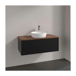 Villeroy & Boch Villeroy und Boch Antao Waschtisch-Unterschrank L31012PD mit Beleuchtung, 1 Auszug, 1000 x 360 x 500 mm, Front ohne Struktur, Black Matt Lacquer / Warm Walnut