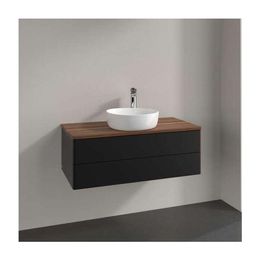 Villeroy & Boch Villeroy und Boch Antao Waschtisch-Unterschrank L20012PD mit Beleuchtung, 2 Ausz&uuml;ge, 1000 x 360 x 500 mm, Front ohne Struktur, Black Matt Lacquer / Warm Walnut