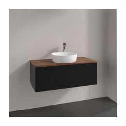 Villeroy & Boch Villeroy und Boch Antao Waschtisch-Unterschrank L31112PD mit Beleuchtung, 1 Auszug, 1000 x 360 x 500 mm, Front mit Struktur, Black Matt Lacquer / Warm Walnut