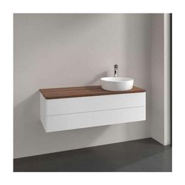 Villeroy & Boch Villeroy und Boch Antao Waschtisch-Unterschrank L23152MT mit Beleuchtung, 2 Ausz&uuml;ge, 1200 x 360 x 500 mm, Front mit Struktur, White Matt Lacquer / Warm Walnut