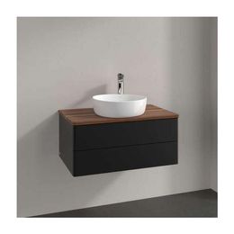 Villeroy & Boch Villeroy und Boch Antao Waschtisch-Unterschrank L19052PD mit Beleuchtung, 2 Ausz&uuml;ge, 800 x 360 x 500 mm, Front ohne Struktur, Black Matt Lacquer / Warm Walnut