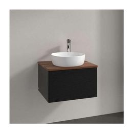 Villeroy & Boch Villeroy und Boch Antao Waschtisch-Unterschrank L29152PD mit Beleuchtung, 1 Auszug, 600 x 360 x 500 mm, Front mit Struktur, Black Matt Lacquer / Warm Walnut