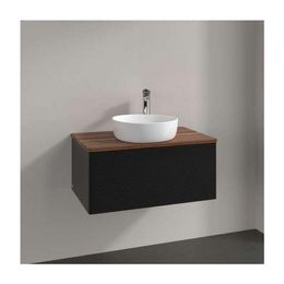 Villeroy & Boch Villeroy und Boch Antao Waschtisch-Unterschrank L30112PD mit Beleuchtung, 1 Auszug, 800 x 360 x 500 mm, Front mit Struktur, Black Matt Lacquer / Warm Walnut
