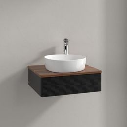 Villeroy & Boch Villeroy und Boch Antao Waschtisch-Unterschrank K07152PD 60x19x50cm, Hahnloch, Waschbeckenplattenfarbe warm walnut, black matt lacquer