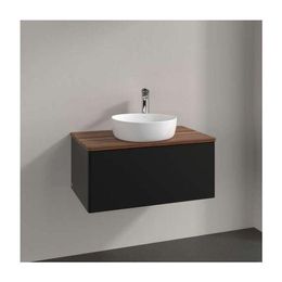 Villeroy & Boch Villeroy und Boch Antao Waschtisch-Unterschrank L30052PD mit Beleuchtung, 1 Auszug, 800 x 360 x 500 mm, Front ohne Struktur, Black Matt Lacquer / Warm Walnut