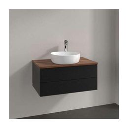 Villeroy & Boch Villeroy und Boch Antao Waschtisch-Unterschrank L19112PD mit Beleuchtung, 2 Ausz&uuml;ge, 800 x 360 x 500 mm, Front mit Struktur, Black Matt Lacquer / Warm Walnut