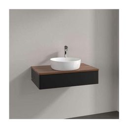 Villeroy & Boch Villeroy und Boch Antao Waschtisch-Unterschrank L08012PD mit Beleuchtung, 1 Auszug, 800 x 190 x 500 mm, Front ohne Struktur, Black Matt Lacquer / Warm Walnut