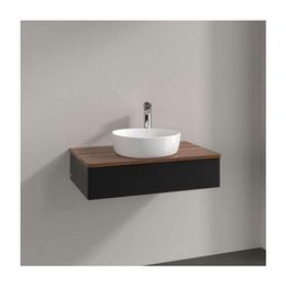 Villeroy & Boch Villeroy und Boch Antao Waschtisch-Unterschrank L08112PD mit Beleuchtung, 1 Auszug, 800 x 190 x 500 mm, Front mit Struktur, Black Matt Lacquer / Warm Walnut