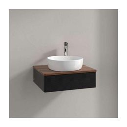 Villeroy & Boch Villeroy und Boch Antao Waschtisch-Unterschrank L07112PD mit Beleuchtung, 1 Auszug, 600 x 190 x 500 mm, Front mit Struktur, Black Matt Lacquer / Warm Walnut