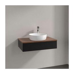 Villeroy & Boch Villeroy und Boch Antao Waschtisch-Unterschrank L08152PD mit Beleuchtung, 1 Auszug, 800 x 190 x 500 mm, Front mit Struktur, Black Matt Lacquer / Warm Walnut