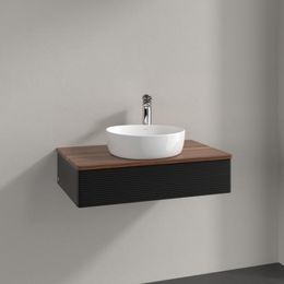 Villeroy & Boch Villeroy und Boch Antao Waschtisch-Unterschrank K08152PD 80x19x50cm, Hahnloch, Waschbeckenplattenfarbe warm walnut, black matt lacquer
