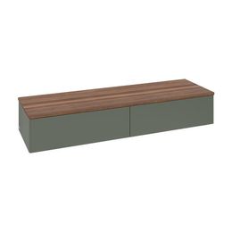 Villeroy & Boch Villeroy und Boch Antao Sideboard L42002HL mit Beleuchtung, 2 Ausz&uuml;ge, 1600 x 268 x 500 mm, Front ohne Struktur, Leaf Green Matt Lacquer / Warm Walnut