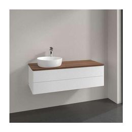 Villeroy & Boch Villeroy und Boch Antao Waschtisch-Unterschrank L22152MT mit Beleuchtung, 2 Ausz&uuml;ge, 1200 x 360 x 500 mm, Front mit Struktur, White Matt Lacquer / Warm Walnut