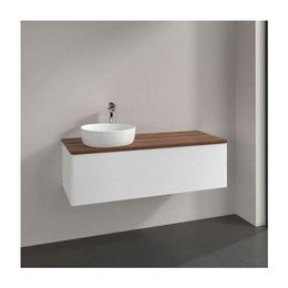 Villeroy & Boch Villeroy und Boch Antao Waschtisch-Unterschrank L33152MT mit Beleuchtung, 1 Auszug, 1200 x 360 x 500 mm, Front mit Struktur, White Matt Lacquer / Warm Walnut