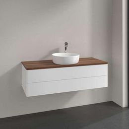 Villeroy & Boch Villeroy und Boch Antao Waschtisch-Unterschrank K21052MT 120x36x50cm, Hahnloch, Waschbeckenplattenfarbe warm walnut, white matt lacquer