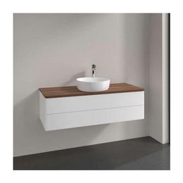 Villeroy & Boch Villeroy und Boch Antao Waschtisch-Unterschrank L21012MT mit Beleuchtung, 2 Ausz&uuml;ge, 1200 x 360 x 500 mm, Front ohne Struktur, White Matt Lacquer / Warm Walnut