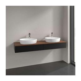 Villeroy & Boch Villeroy und Boch Antao Waschtisch-Unterschrank L17152PD mit Beleuchtung, 2 Ausz&uuml;ge, 1600 x 190 x 500 mm, Front mit Struktur, Black Matt Lacquer / Warm Walnut