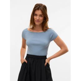 V&eacute;ro Moda Stricktop VERO MODA "VMPOPPY SS OFF SHOULDER TOP VMA NOOS", Damen, Gr. S, blau (dusty blau), Rippstrick, Obermaterial: 60% Polyester, 40% Viskose, unifarben, regular fit normal, Carmenausschnitt, Raglan&auml;rmel,angeschnitten Strickkante, Tops Stricktop
