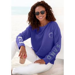 Sweatshirt ELBSAND "Anvor", Damen, Gr. XXL (44), blau, angeraute Sweatware, Obermaterial: 95% Baumwolle, 5% Elasthan, unifarben, figurumspielend h&uuml;ftlang, Rundhals, Sweatshirts Sweatshirt, mit Logoprints auf den &Auml;rmeln, sportlich-casual, Topseller