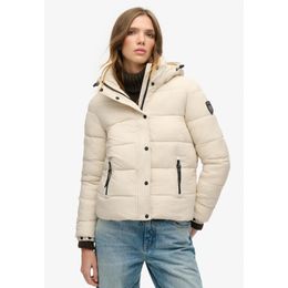Steppjacke Superdry "FAUX FUR SHORT HOOD PUFFER", Damen, Gr. S, grau (rainy day grau), Web, Obermaterial: 100% Baumwolle, unifarben, elastischer Bund, Jacken Steppjacke