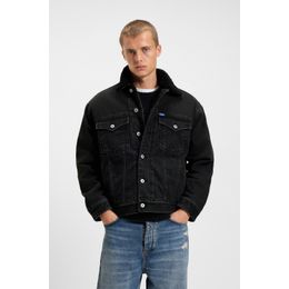 Jeansjacke HUGO BLUE "Dex", Herren, Gr. L, charcoal015, Web, Obermaterial: 100% Baumwolle, unifarben, regular fit h&uuml;ftbedeckend, Rundhals, 1-Knopf-Manschette, Jacken Jeansjacke, warm gef&uuml;ttert, regular fit, stone washed