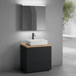 neoro n50 Unterschrank B: 80 cm mit 3 Ausz&uuml;gen, Waschtisch B: 58 cm wei&szlig; matt, mit Spiegelschrank,, BN0065WM+BN0452BM+BN0402W1+BN0473MI,
