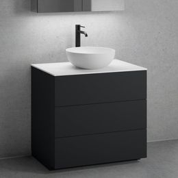neoro n50 Unterschrank B: 80 cm mit 3 Ausz&uuml;gen, Waschtisch &Oslash; 40 cm wei&szlig; matt,, BN0064WM+BN0452BM+BN0402WH,
