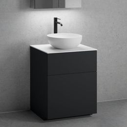 neoro n50 Unterschrank B: 60 cm mit 2 Ausz&uuml;gen, Waschtisch &Oslash; 45 cm wei&szlig; matt,, BN0106WM+BN0441BM+BN0401WM,