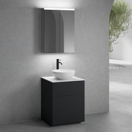 neoro n50 Unterschrank B: 60 cm mit 2 Ausz&uuml;gen, Waschtisch &Oslash; 45 cm wei&szlig; matt, mit Spiegelschrank,, BN0106WM+BN0441BM+BN0401WM+BN0472MI,