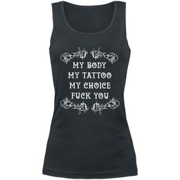 Spr&uuml;che My Body - My Tattoo - My Choice Top schwarz in L Gildan Soft Style Junior Fit Tank Top (64200L)