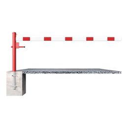 Schake Drehschranke 1,50m + Profilzylinderschloss + Seilzugverst&auml;rkung, Drehpfosten: &Oslash; 102mm, rot (RAL 3001) Schrankenarm: Aluminiumrohr 100x50mm, wei (4113_15ZB)