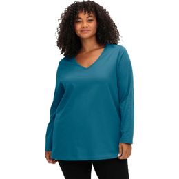 sheego Gro&szlig;e Gr&ouml;&szlig;en Langarmshirt in leichter A-Linie, topas, Gr&ouml;&szlig;e 52/54 - Damen