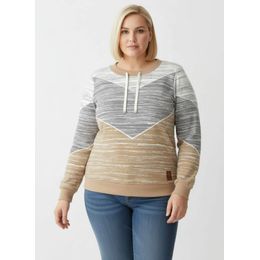 sheego Gro&szlig;e Gr&ouml;&szlig;en Sweatshirt mit variierbarem Rundhals-Ausschnitt, camel-ecru, Gr&ouml;&szlig;e 46 - Damen