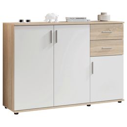 CARRYHOME Kommode Bobby, Wei&szlig;, Sonoma Eiche, Kunststoff, 1 F&auml;cher, 2 Schublade(n) Schubladen, 120x84x35 cm, Made in EU, Typenauswahl, stehend, Wohnzimmer, Kommoden & Sideboards, Kommoden
