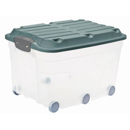 Rotho BOX Roller 6, Gr&uuml;n, Transparent, Kunststoff, 40x37x59.5 cm, Reach, DIN EN ISO 14001, DIN EN ISO 9001, Rollen, Tragegriff, Deckel abnehmbar, stapelbar, Ordnen & Aufbewahren, Aufbewahrungsboxen, Stapelboxen