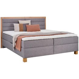 CARRYHOME Boxspringbett, Grau, Eiche Artisan, Textil, Eiche, massiv, H2, H&ouml;he ca. 18 cm, 180x200 cm, Topper durchgehend, in verschiedenen Gr&ouml;&szlig;en erh&auml;ltlich, Schlafzimmer, Betten, Doppelbetten