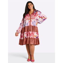 sheego loves miss goodlife Damen A-Linien-Kleid mit stufigem Volant, ecru-lila-bedruckt, Gr&ouml;&szlig;e 40