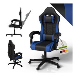Juskys Gamingstuhl HyperSeat, B&uuml;rostuhl aus Kunstleder, verstellbare R&uuml;ckenlehne &ndash; Schwarz/blau
