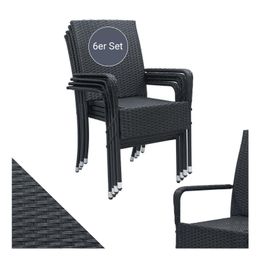Juskys Polyrattan Gartenst&uuml;hle Yoro 6er Set - Stuhl mit Armlehnen - Rattan St&uuml;hle stapelbar Schwarz
