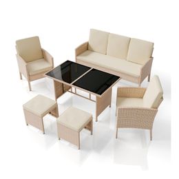 Juskys Polyrattan Gartenm&ouml;bel Sitzgruppe Turin Set 6 teilig - Outdoor M&ouml;bel mit Tisch &ndash; Lounge Creme