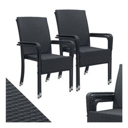 Juskys Polyrattan Gartenst&uuml;hle Yoro 4er Set - Stuhl mit Armlehnen - Rattan St&uuml;hle stapelbar Schwarz